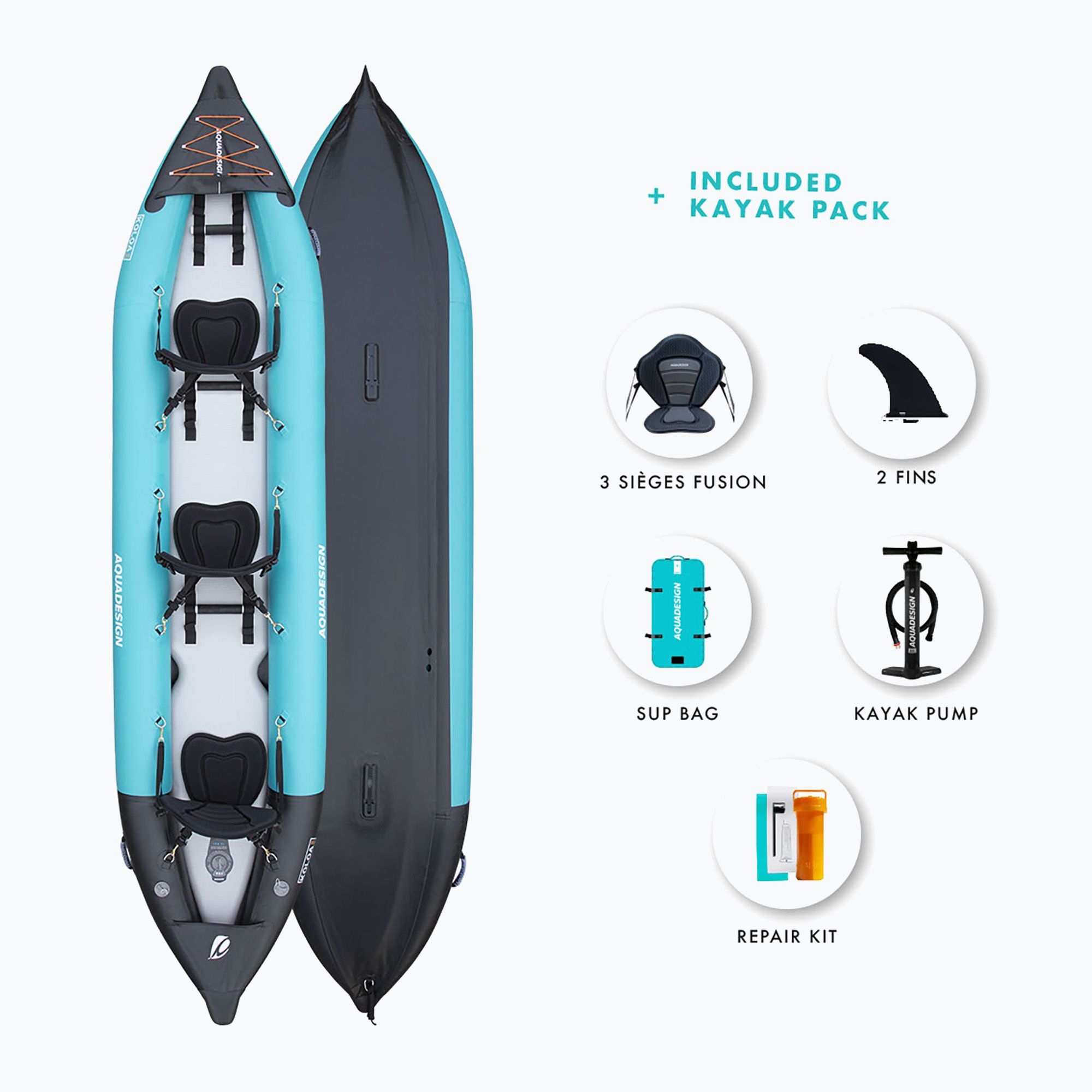 Caiac gonflabil pentru 3-persoană AQUADESIGN Koloa 400 cm blue/black ...
