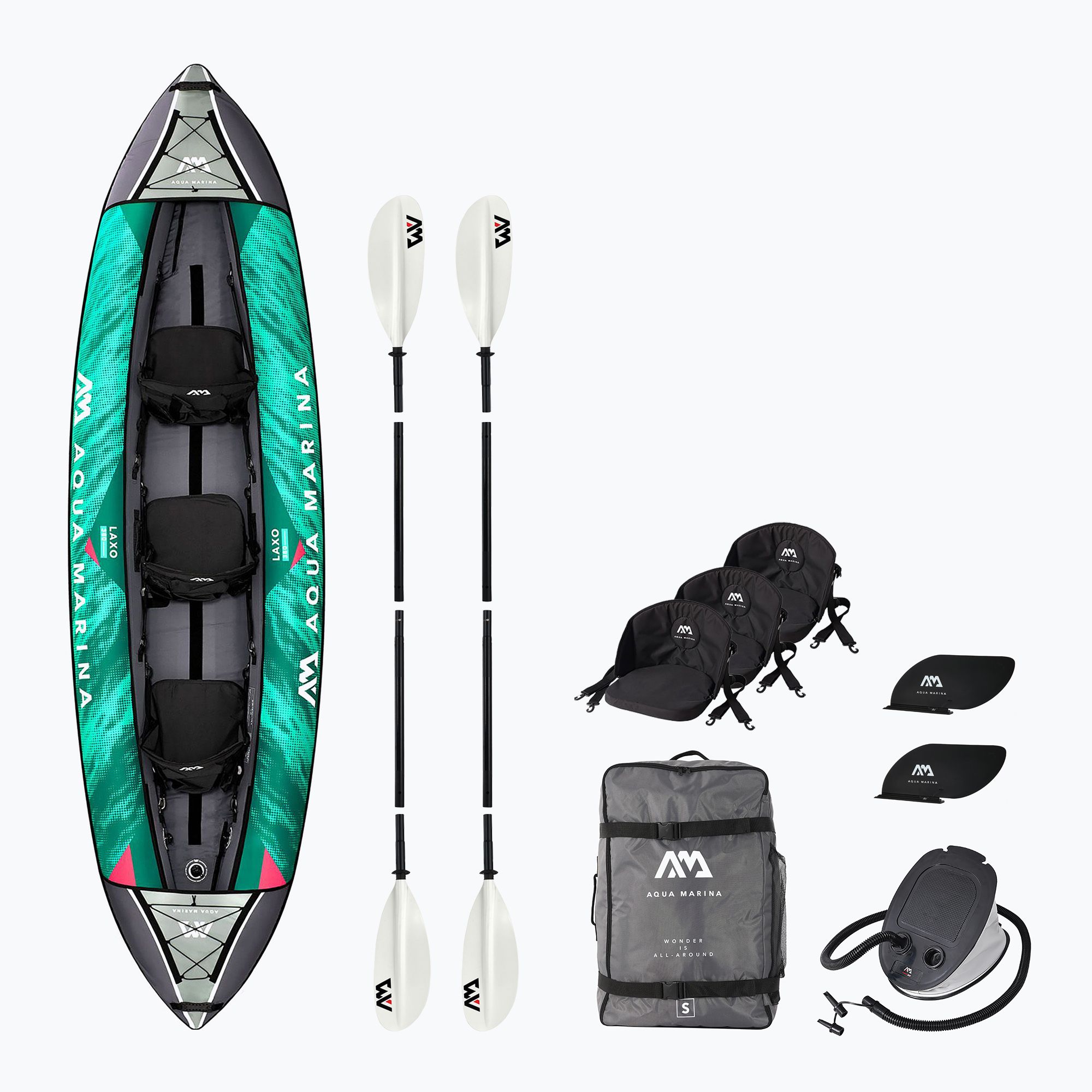 Caiac gonflabil 3-personă 12'6″ AquaMarina Recreational Kayak verde ...